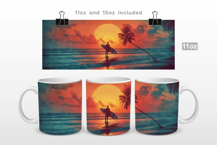 Retro Sunset Surfing Paradise Mug Wrap
