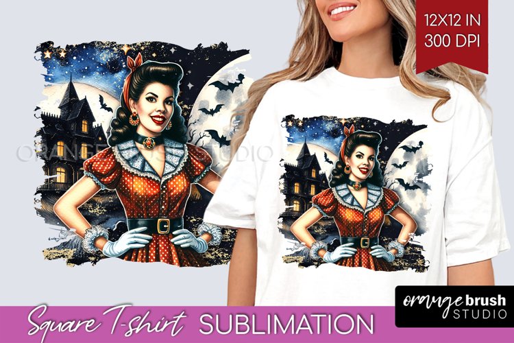 Witch Square Tshirt Background - Retro Halloween (4862041)