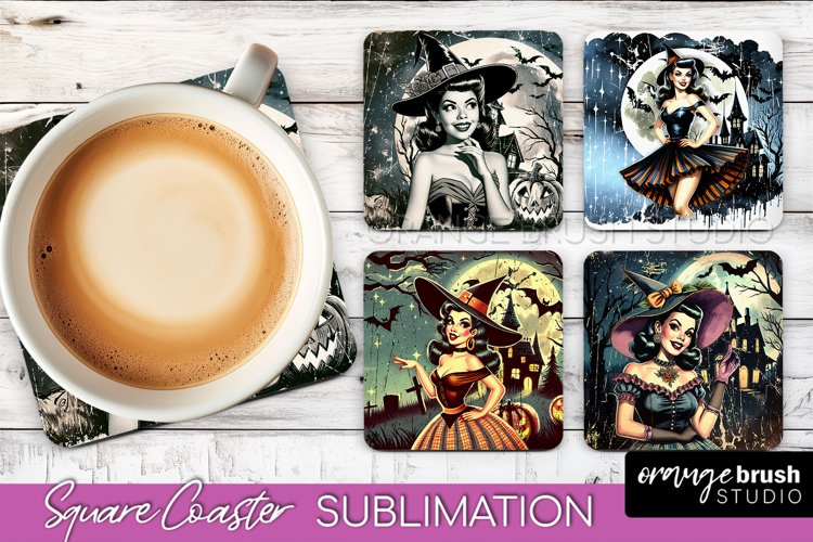 Retro Witch Square Coaster, Halloween Coaster (4538503)