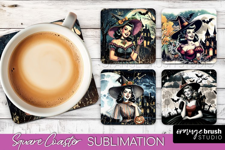 Retro Witch Square Coaster, Halloween Coaster (4538550)
