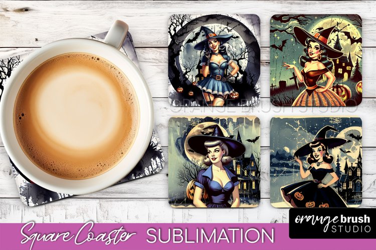 Retro Witch Square Coaster, Halloween Coaster (4538571)