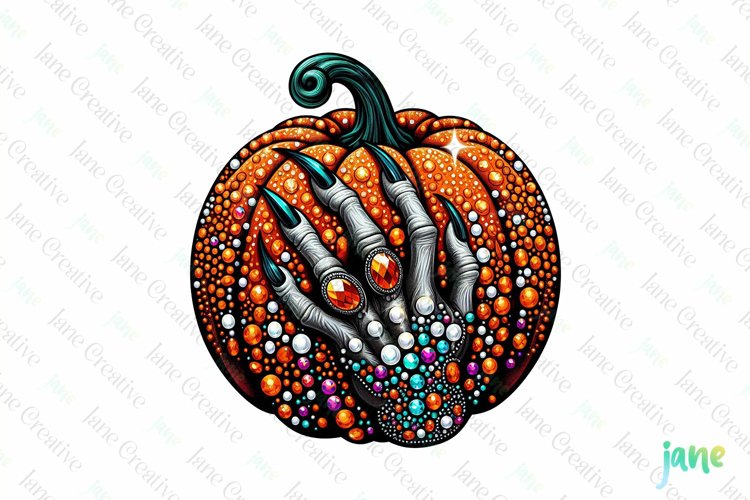 Rhinestone Witch Hand Pumpkin Halloween Clipart
