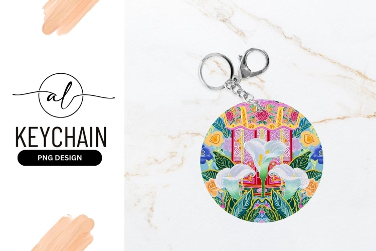Intricate Floral Round Design For Round Keychain Png