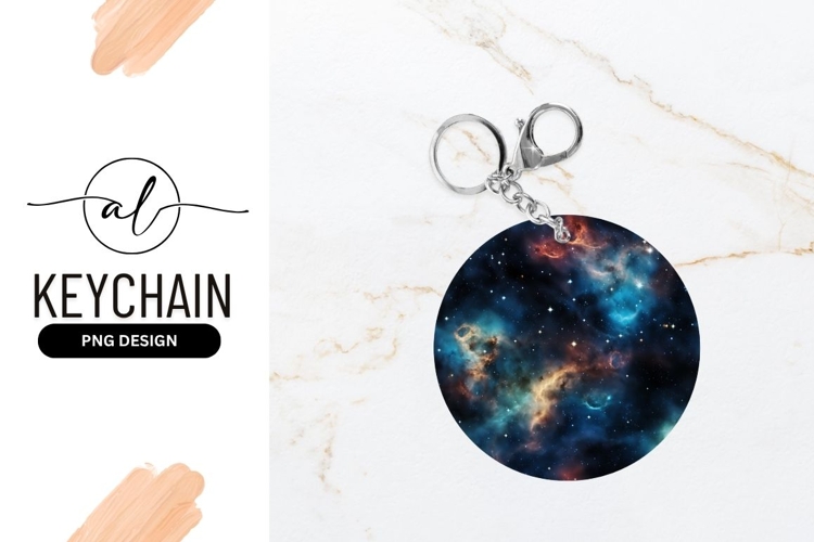 Round Keychain With Nebula Galaxy Design