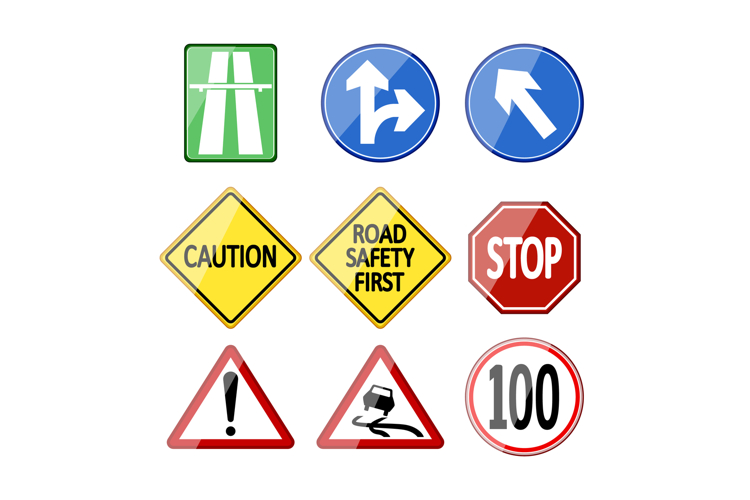road sign set cartoon