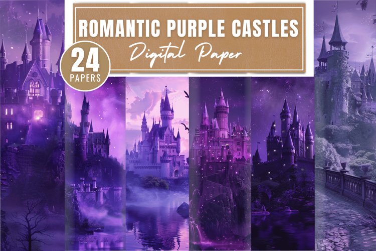 Romantic Purple Castles Digital Paper Bundle