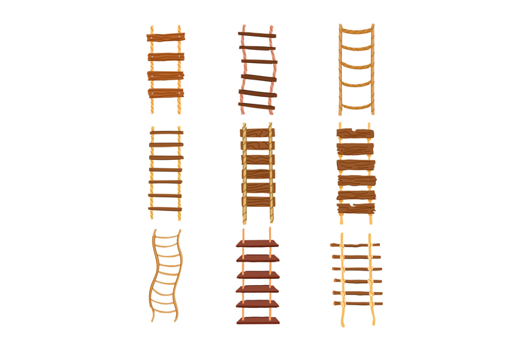 Different rope and wooden ladders showing climbing progress