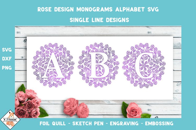 Rose Monograms Alphabet SVG Foil Quill | Single Line Design
