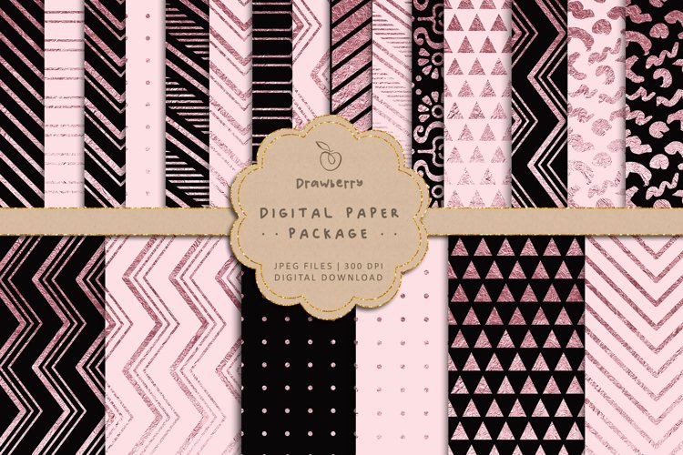 Geometric Foil Digital Paper, Rose Gold Shiny Metallic DP114