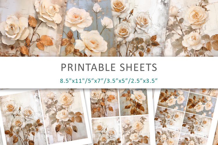 roses grunge junk journal pages, Printable Sheets