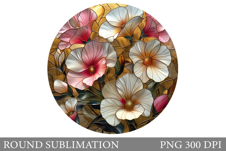 Flowers Round Sublimation. Stained Glass Round (4142629)