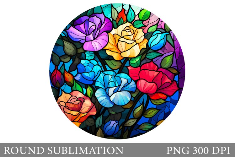 Roses Round Sublimation. Stained Glass Flowers Sublimation