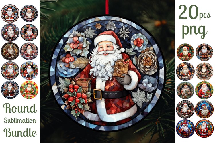 Santa Round Christmas Ornaments Bundle / PNG / 300 DPI