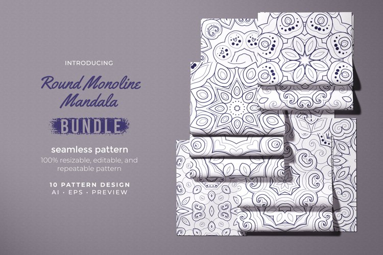 Round Monoline Mandala - Seamless Pattern