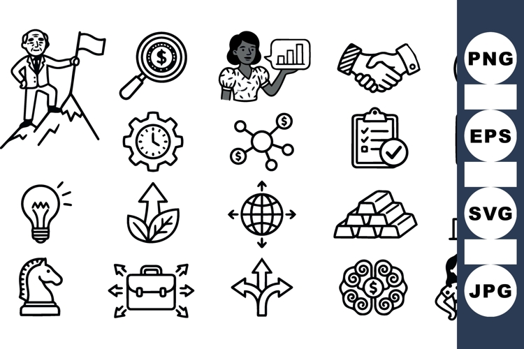 Business Strategy Icon Set For Presentations And Reports