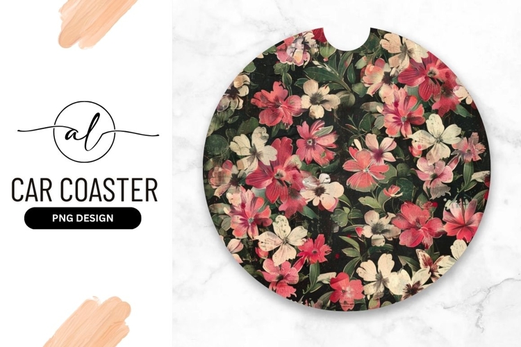 Floral Pattern Round Car Coaster Design