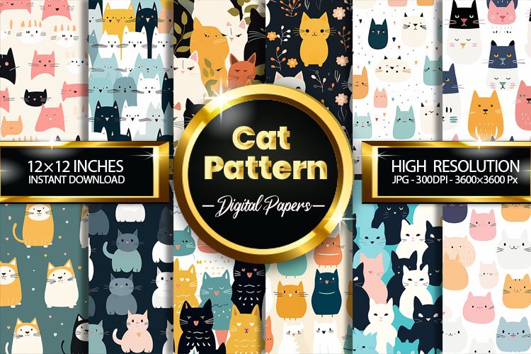 Cat Seamless Pattern Digital Papers, Animal Patten