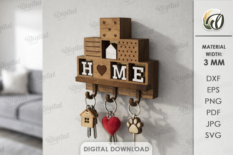 3D Rustic Key Holder Laser Cut. Wall Key Rack SVG (6531569)
