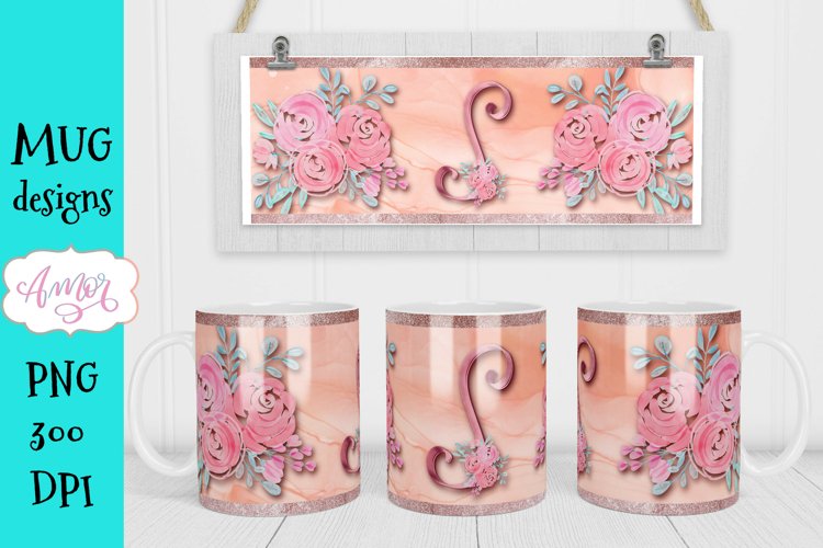 S monogram Mug sublimation design, initial mug PNG