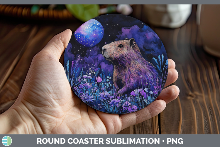 Safari Galaxy Capybara Round Coaster Sublimation Coaster Des