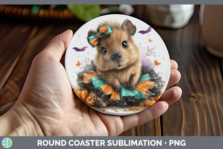 Safari Halloween Capybara Round Coaster Sublimation Coaster
