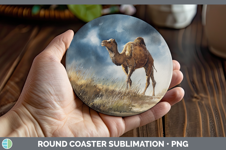Camel Safari Sunset Round Coaster Sublimation Design