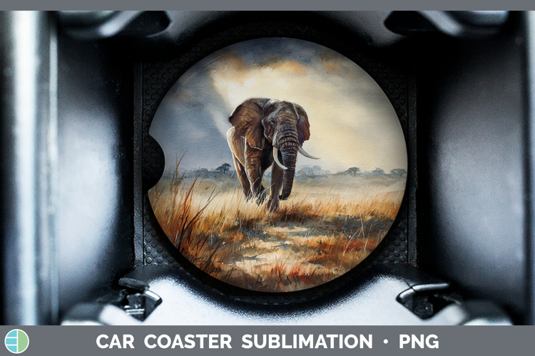 Elephant Safari Sunset Car Coaster Sublimation Design