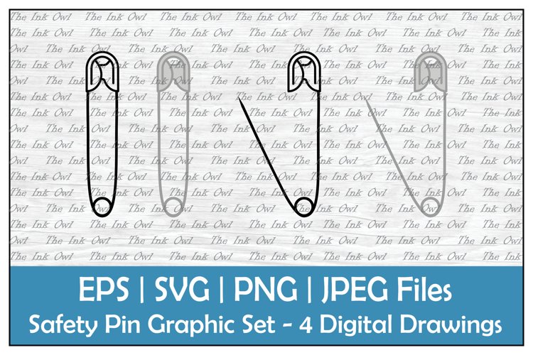 Safety Pin Open & Closed Outline, Silhouette & Color Clipart