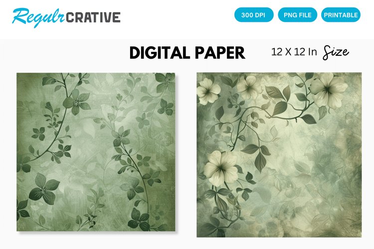 Sage Green Floral Seamless Digital Paper