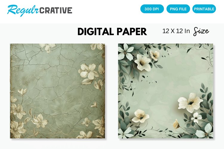 Sage Green Floral Seamless Digital Paper
