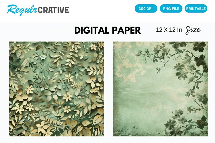 Sage Green Floral Seamless Digital Paper