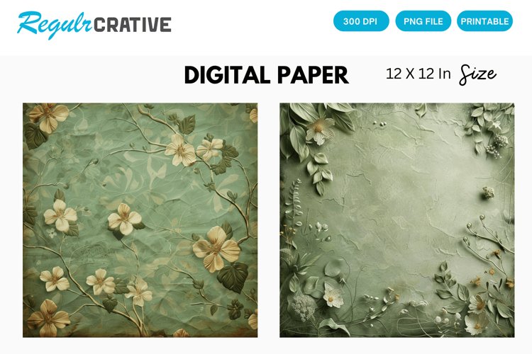 Sage Green Floral Seamless Digital Paper