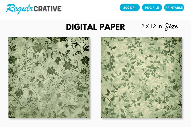 Sage Green Floral Seamless Digital Paper