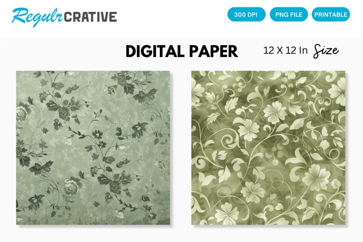 Sage Green Floral Seamless Digital Paper