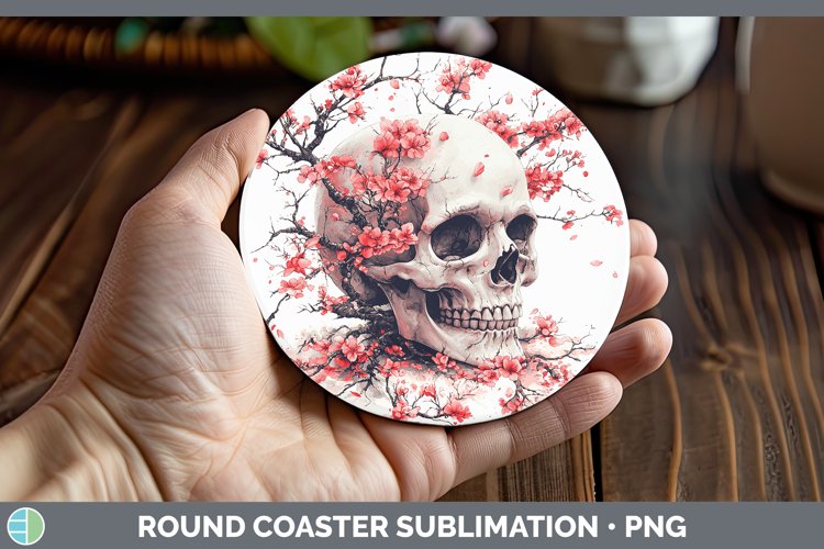 Sakura Skull Round Coaster Sublimation Coaster Designs