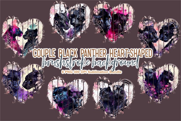 Couple Black Panther Heart-Shaped Brush Strokes Bundle