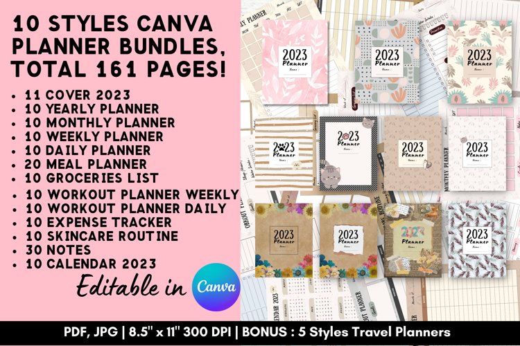 10 Styles Printable Canva Planner Templates Bundles