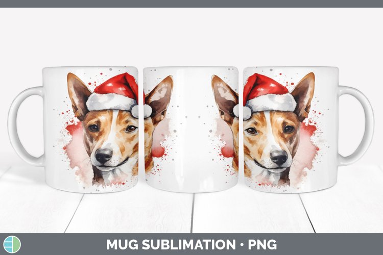 Santa Hat Basenji Mug Wrap Sublimation Coffee Cup Designs