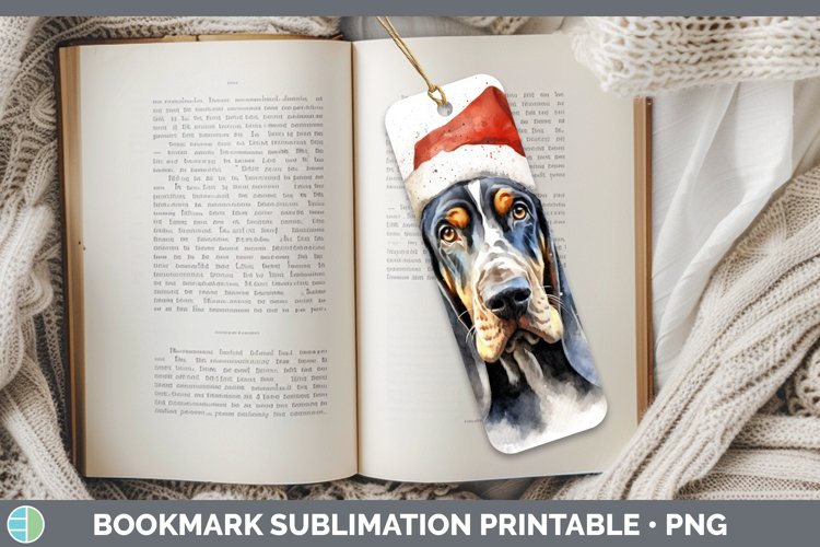 Santa Hat Bluetick Coonhound Bookmark Sublimation Printable