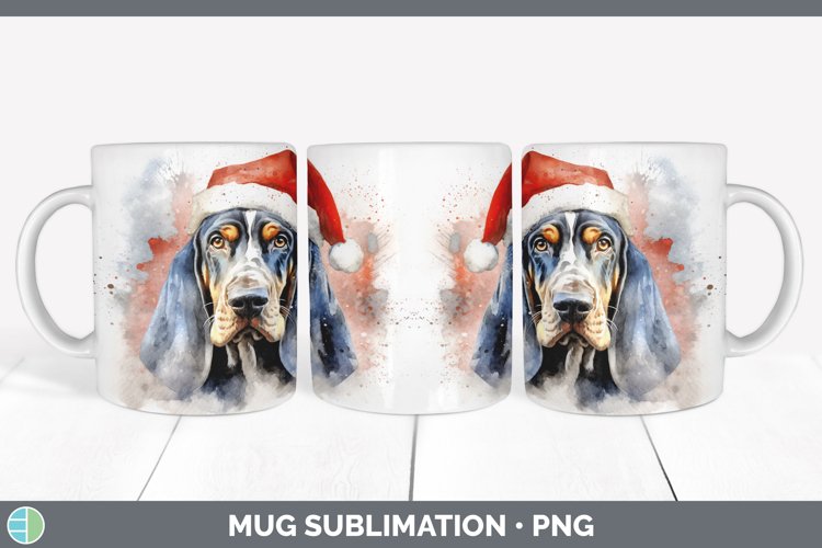 Santa Hat Bluetick Coonhound Mug Wrap Sublimation Coffee Cup