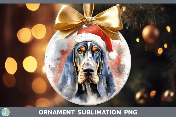 Santa Hat Bluetick Coonhound Ornament Sublimation Bauble Des