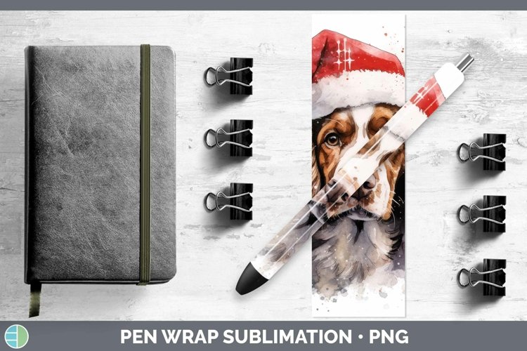Santa Hat Brittany Dog Pen Wrap Sublimation Epoxy Pen Design
