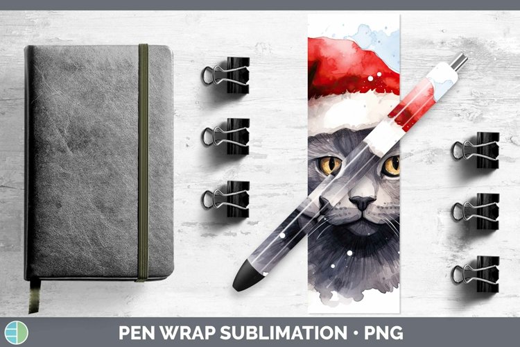 Santa Hat Russian Blue Cat Pen Wrap Sublimation Epoxy Pen De