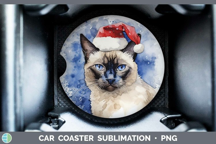 Santa Hat Siamese Cat Car Coaster Sublimation Coaster Design