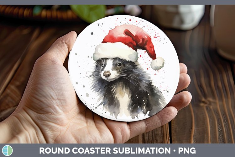 Santa Hat Skunk Round Coaster Sublimation Coaster Designs