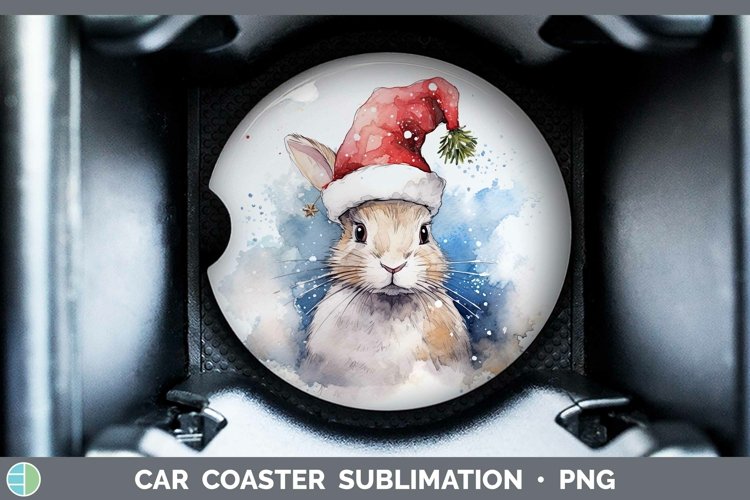 Santa Hat Snowshoe Hare Car Coaster Sublimation Coaster Desi