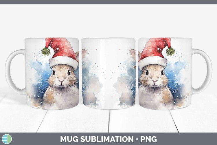 Santa Hat Snowshoe Hare Mug Wrap Sublimation Coffee Cup Desi