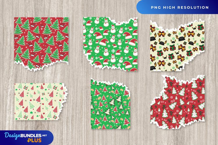 Santa Pattern Torn Paper - Scrapbooking PNG