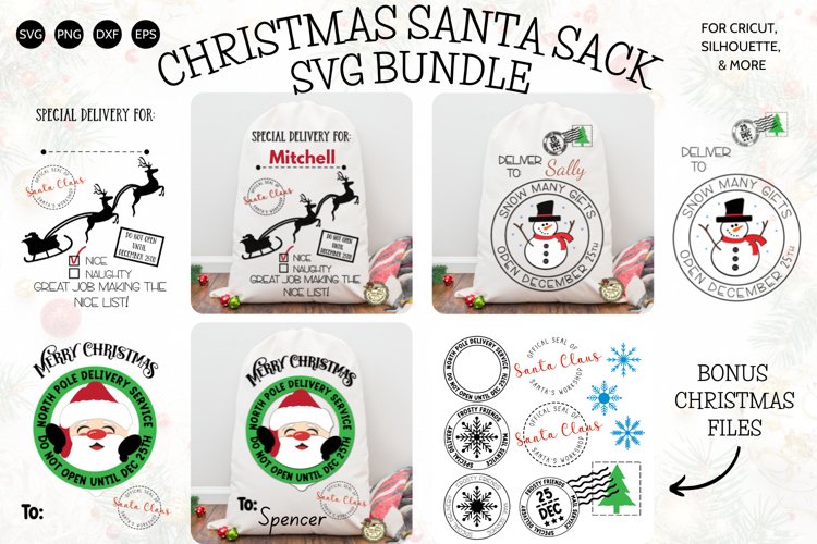 Santa Sack SVG Bundle 3 Designs Plus Bonus Christmas Files