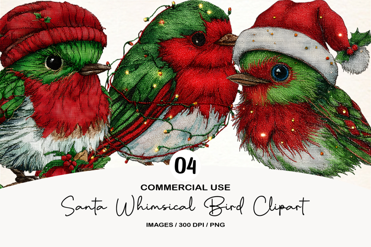 Santa Whimsical Bird Clipart